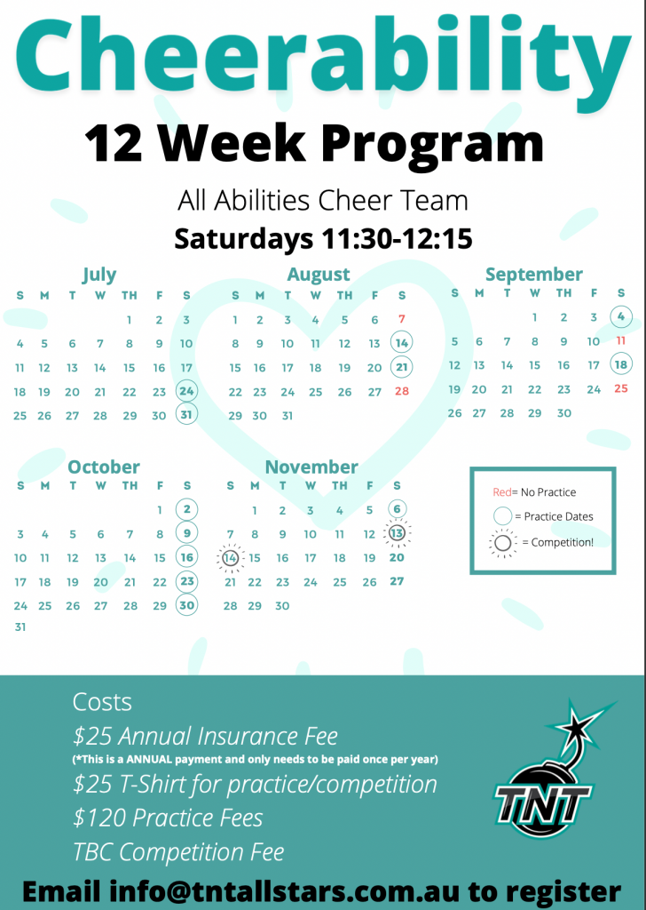 CheerAbility Calendar & Info | TNT All Stars Cheerleading, Perth